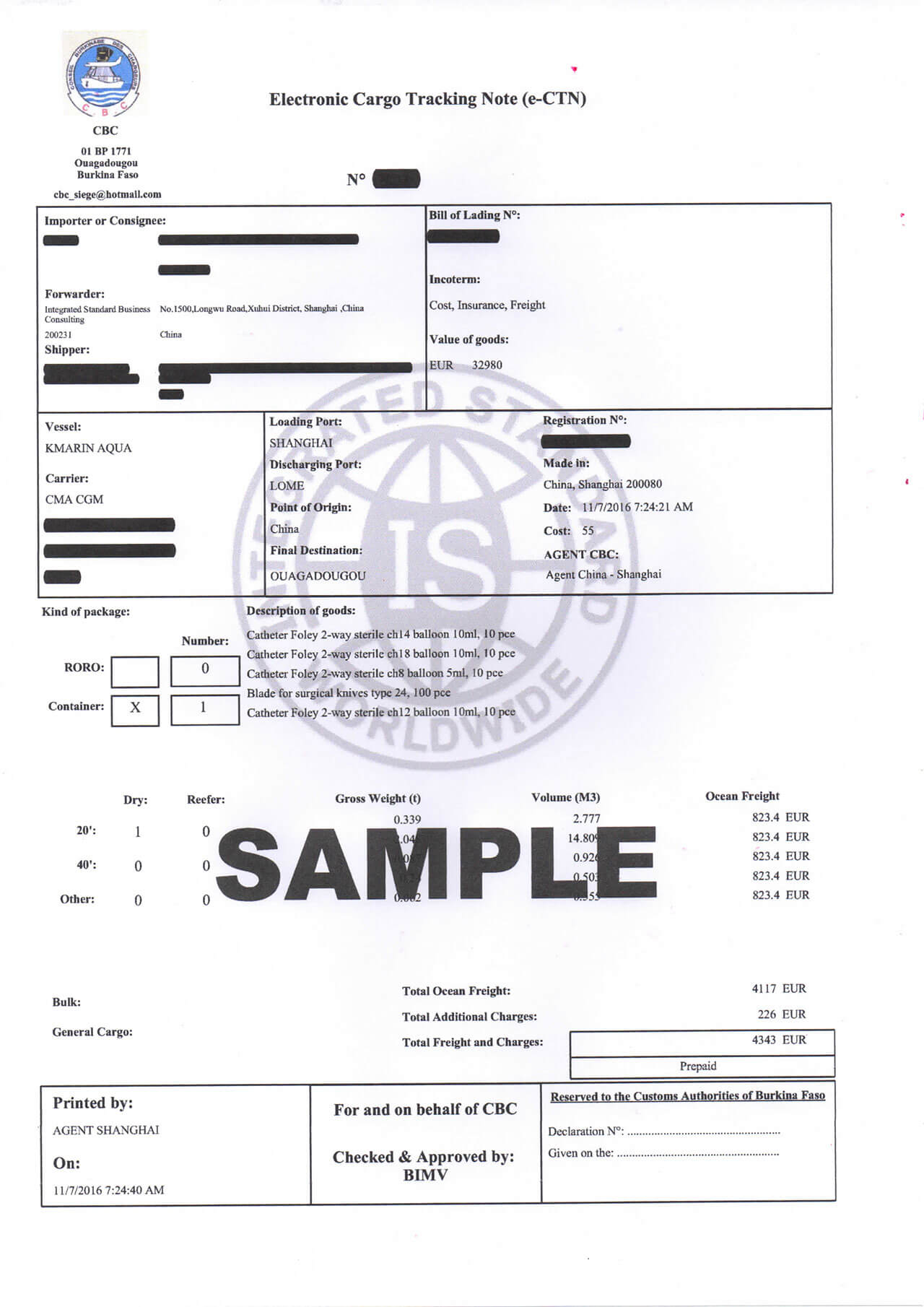 ECTN/BESC 电子货物跟踪单 刚果布ECTN/布基纳法索ECTN